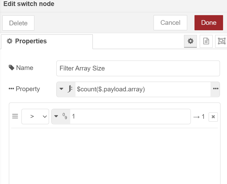 Use The Length Of An Array As Selector For A Switch Node RED Home