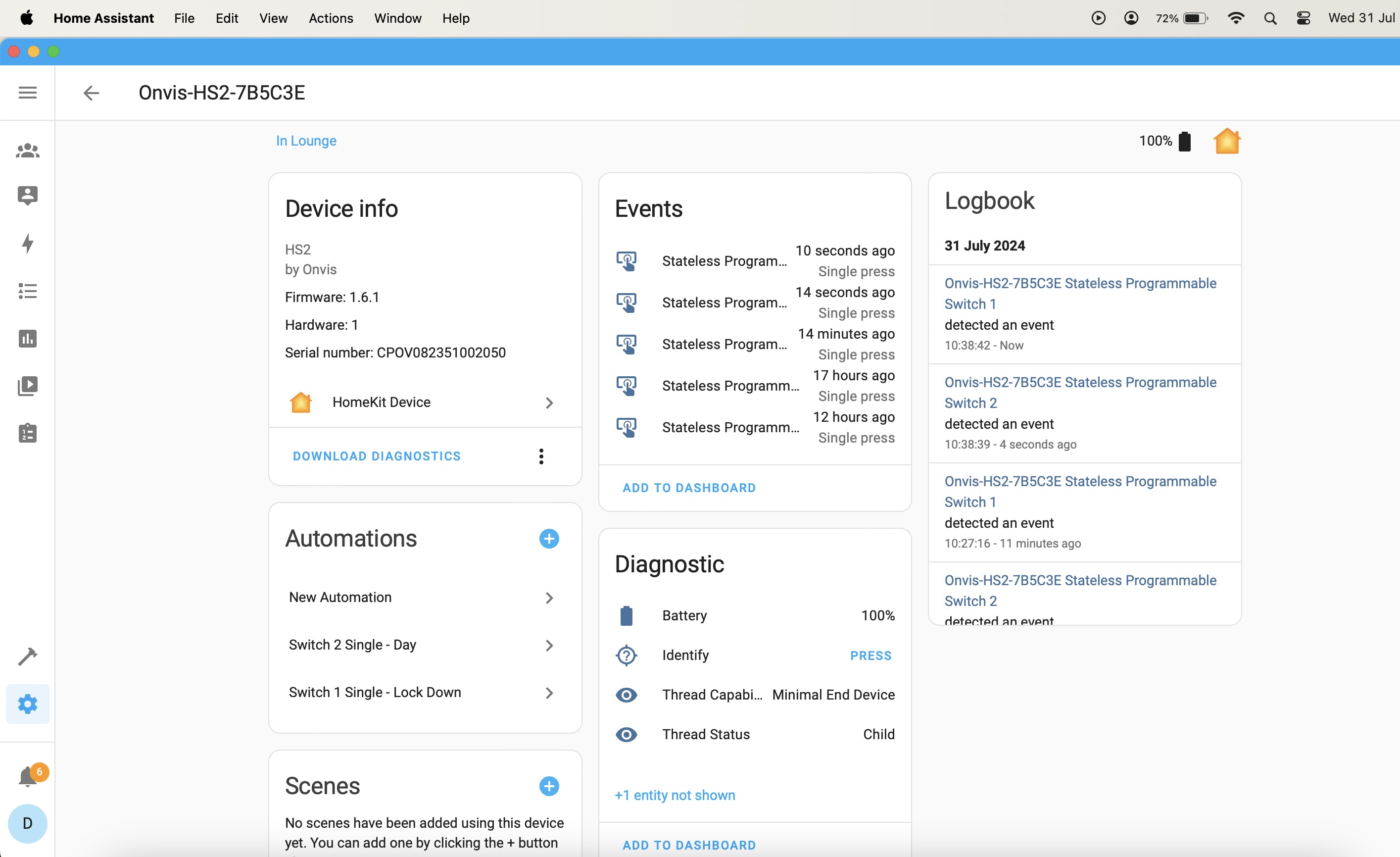 Onvis Switch HS2 Not Triggering Automations Hardware Home Assistant