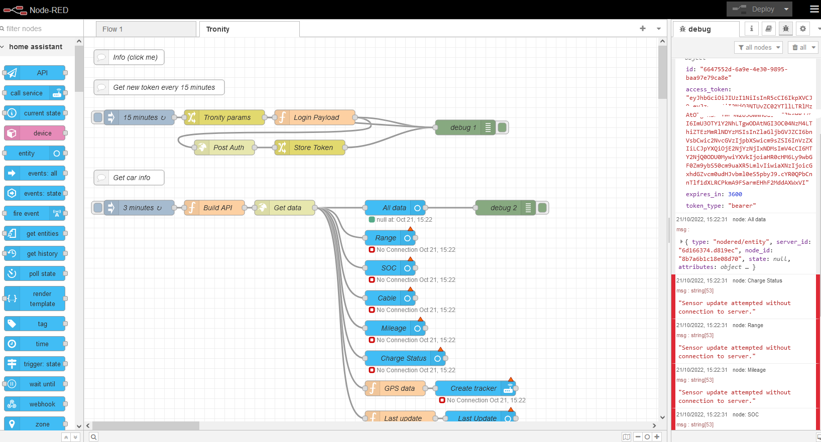 Use Tronity API To Extract Car Data Into Sensors Using Node Red Node