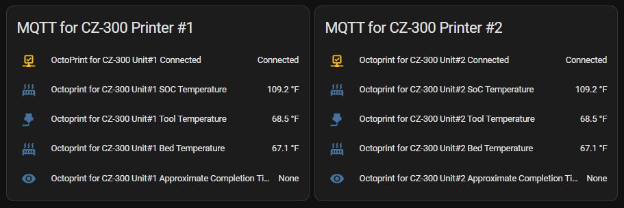 MQTT Addon Sends Status From Two Printers To Entities Defined For One