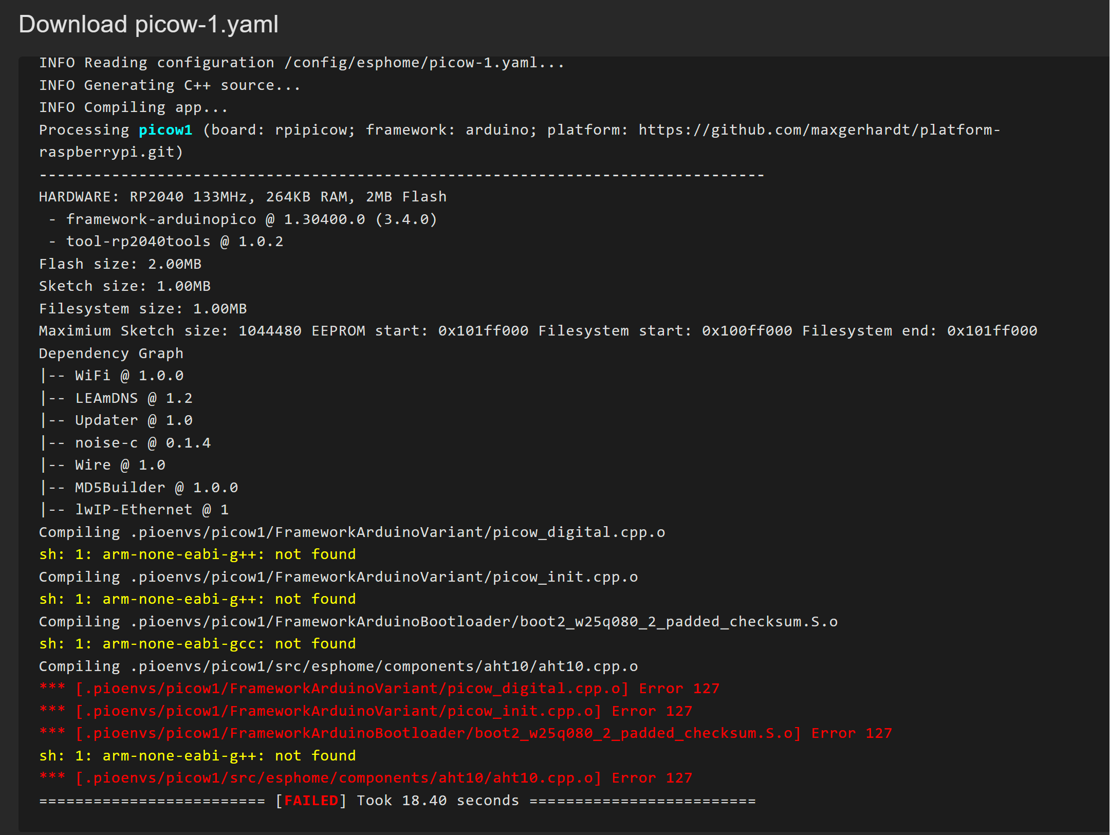 Raspberry Pi Pico W Not Compiling Since Update Esphome Home