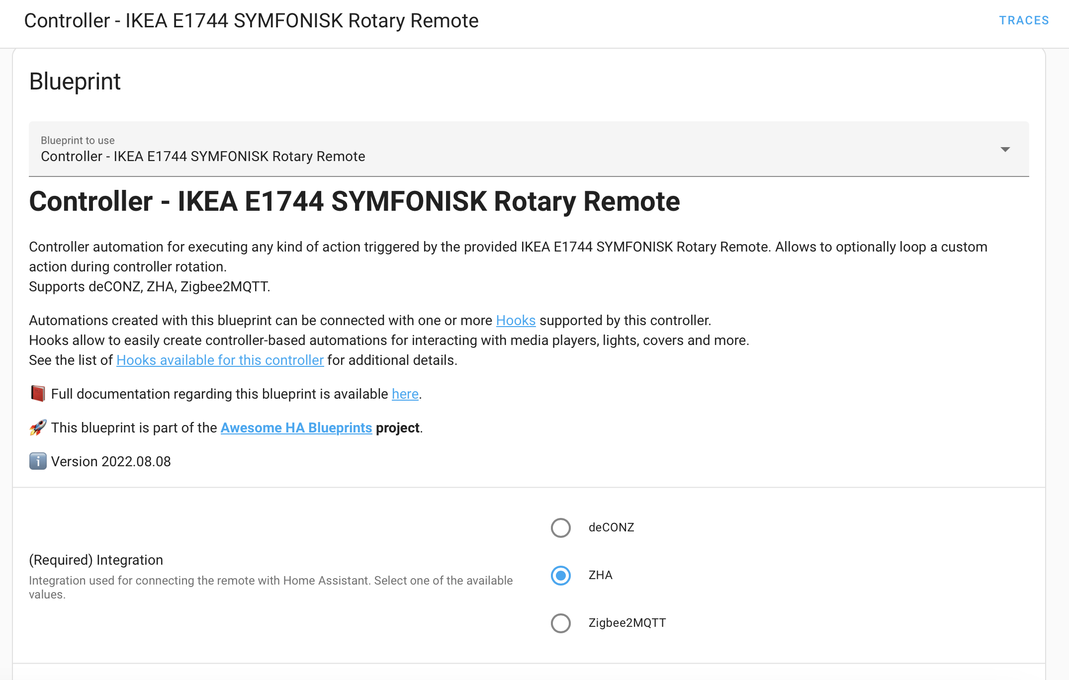 ZHA DeCONZ Zigbee2MQTT Ikea E1744 SYMFONISK Rotary Remote