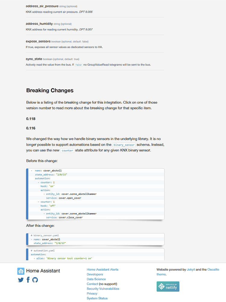 [All integrations documentation] - add a section dedicated to the list of the breaking change ...