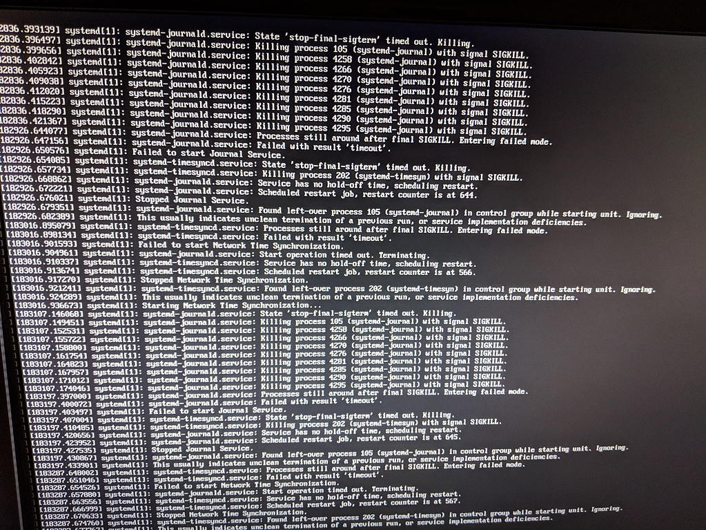 Fresh v0.85 install hangs after ~24 hours - bunch of systemd-journald and timesyncd errors ...