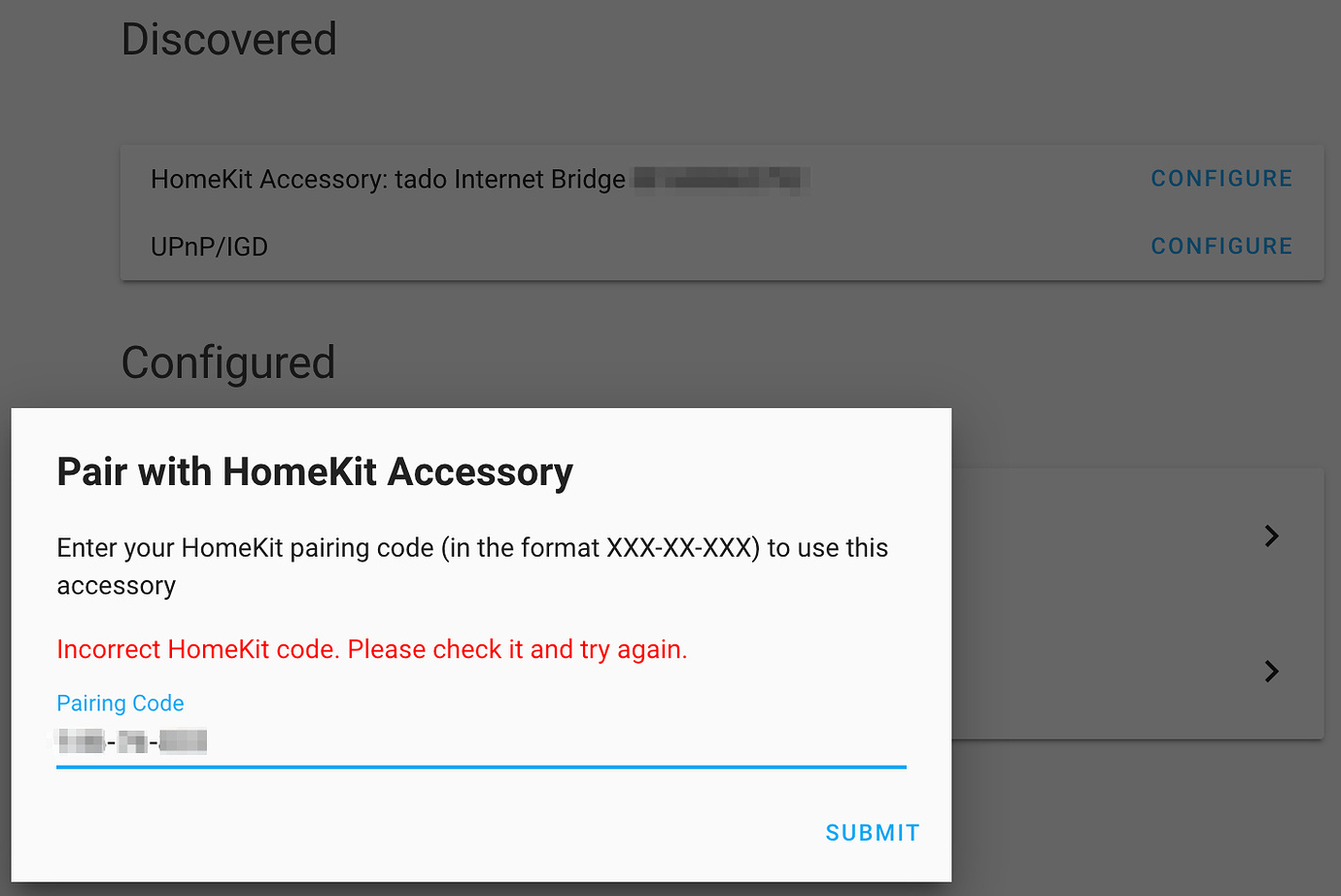 Incorrect HomeKit code - Configuration - Home Assistant Community