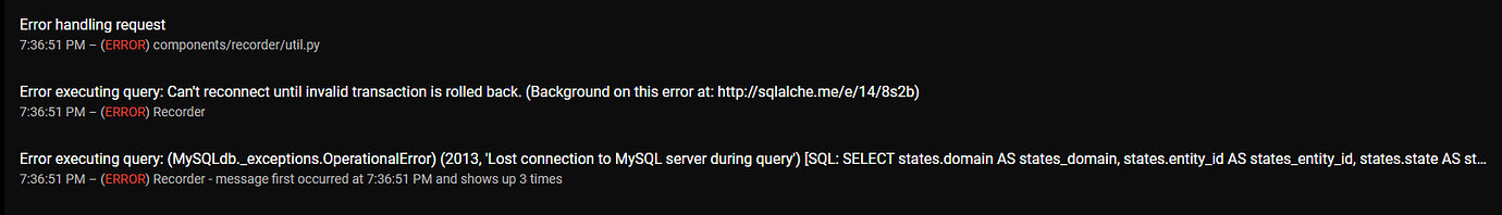 Recorder Mysql Error After Update To 2021 5 Configuration Home Assistant Community