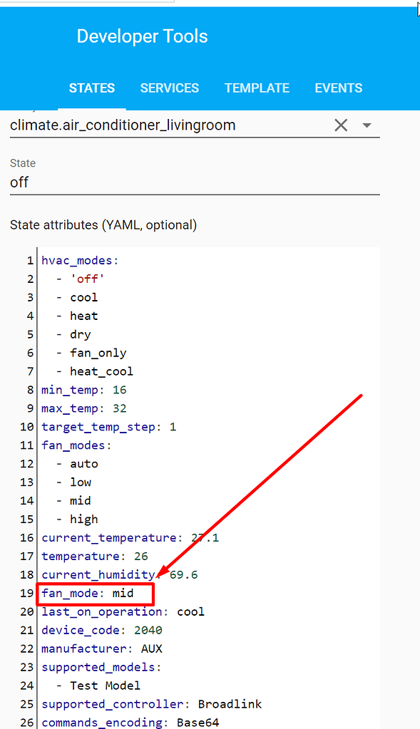 Change the attribute of the entity (AC Temp, Fan Mode, HVAC) without ...