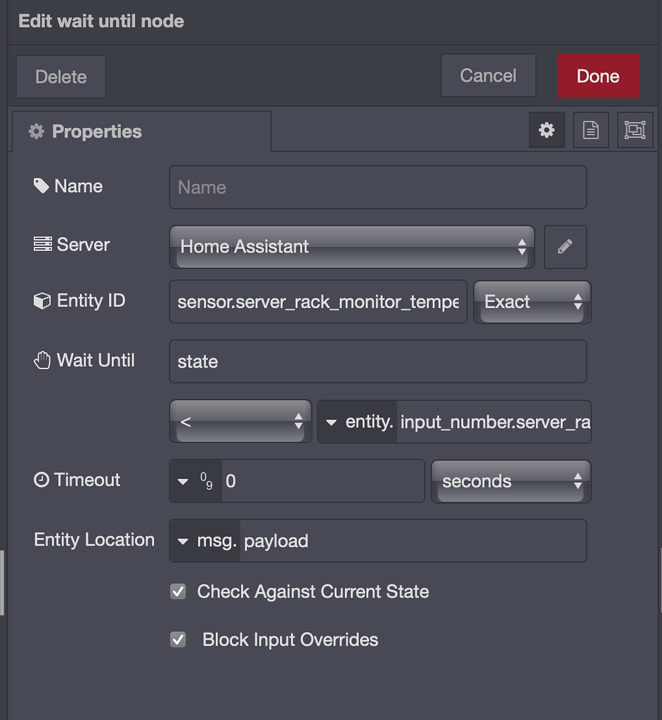 Help Configuring The Wait Until Node Node Red Configuration Home Assistant Community