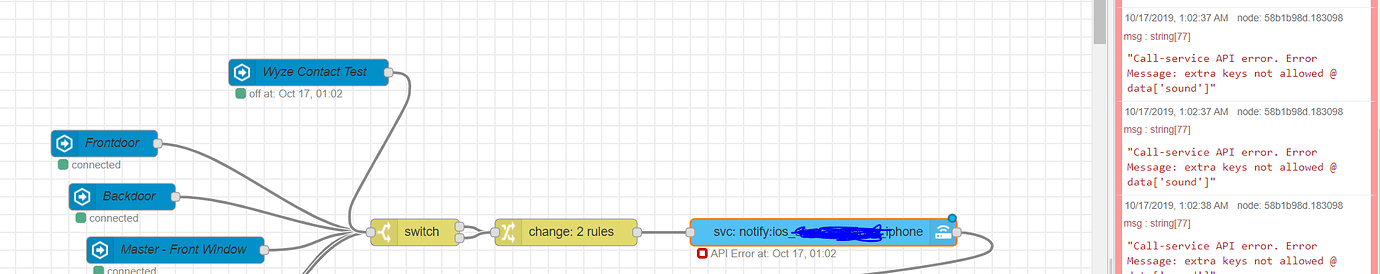 "Call-service API error. Error Message: extra keys not allowed @ data['sound']" - Node-RED ...