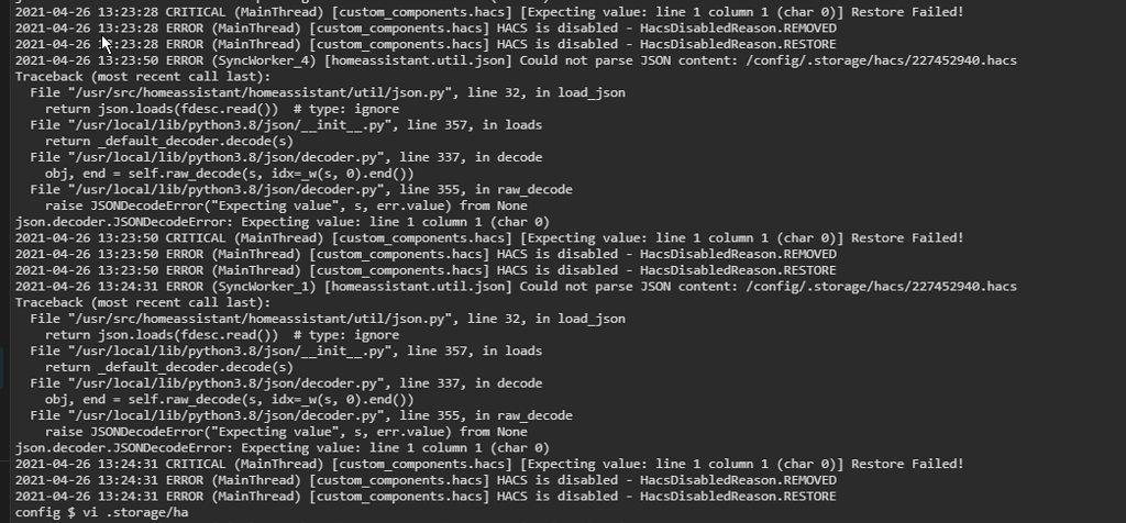 New to HAss. Installed HACS and it worked and then it stopped working ...