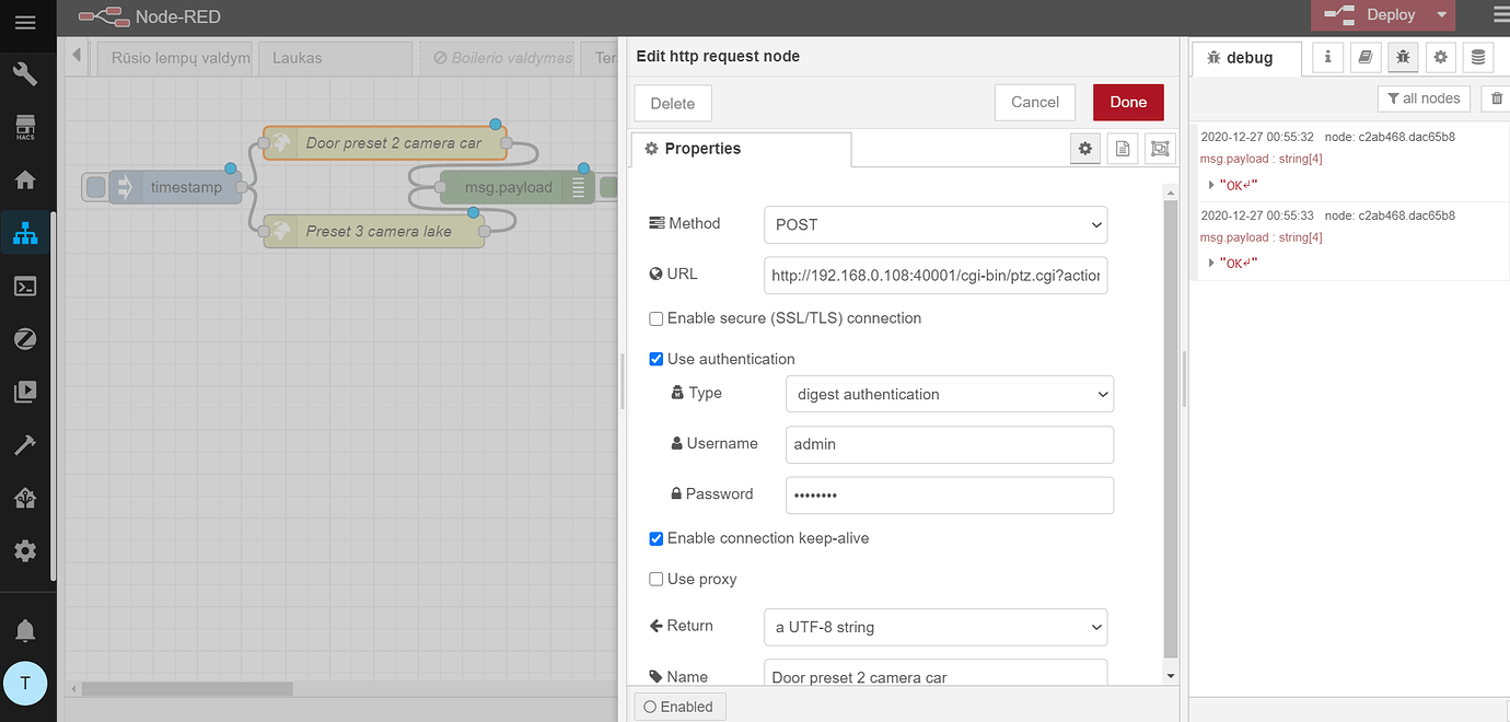 DAHUA PTZ Camera control Presets with command line in terminal, and ...