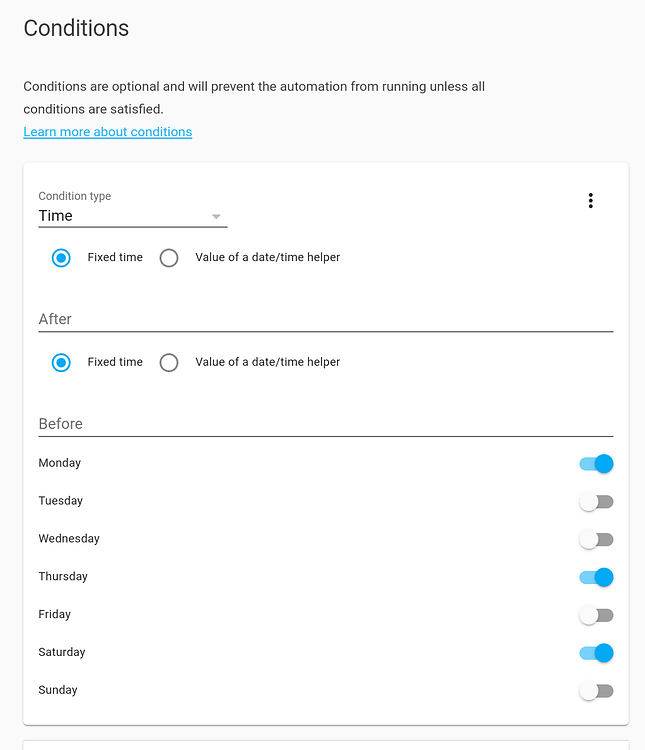 Automation via the ui: how to schedule the triggers for days of week and time? - Configuration ...