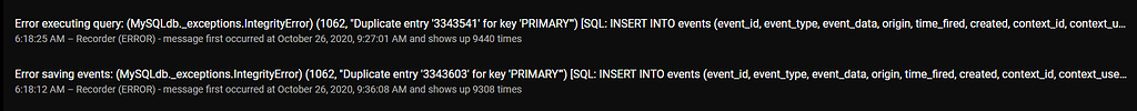 Mysql duplicate entry for key primary - Configuration - Home Assistant ...
