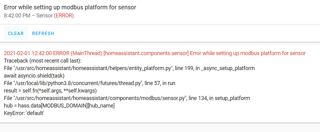 Error while setting up modbus platform for sensor (SMA Sunny Boy ...