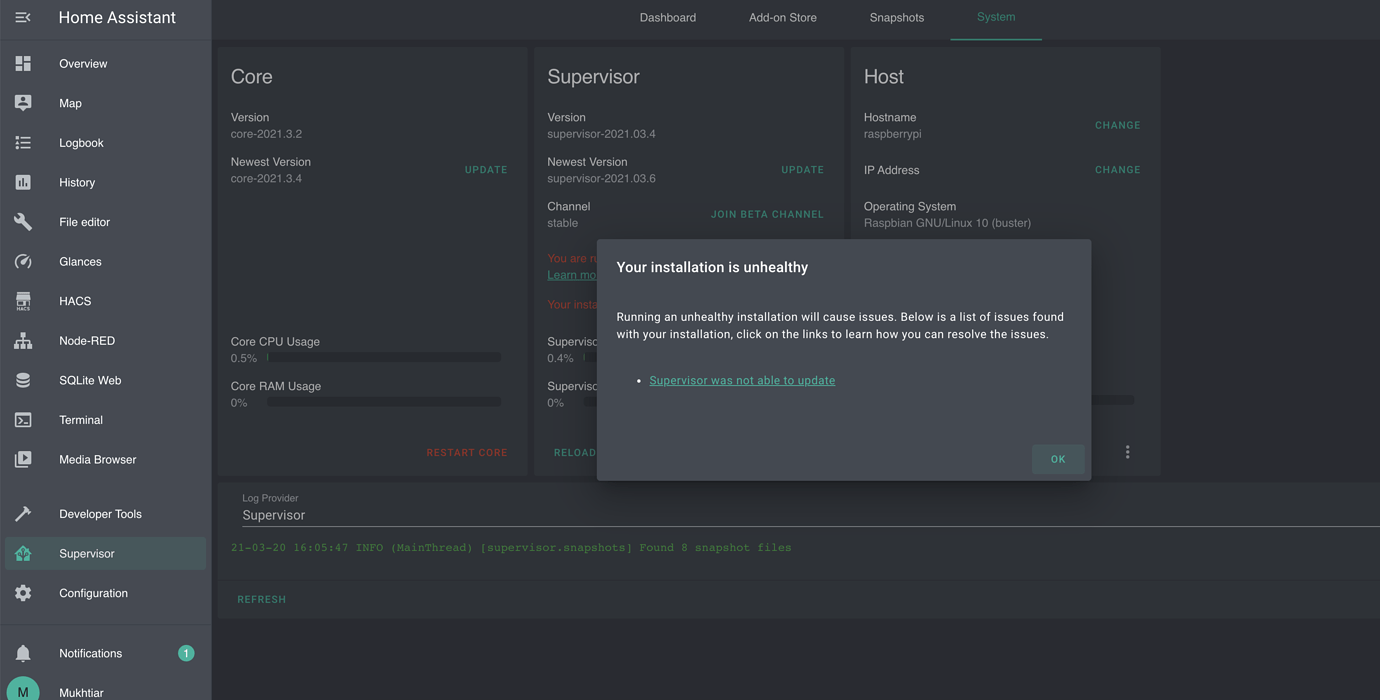 Unable To Update Core And Supervisor Configuration Home Assistant Community