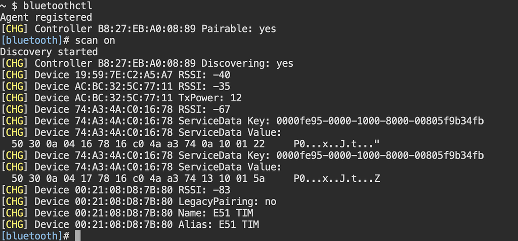 Scan on command on bluetoothctl changed output without RSSI value - Home Assistant Community