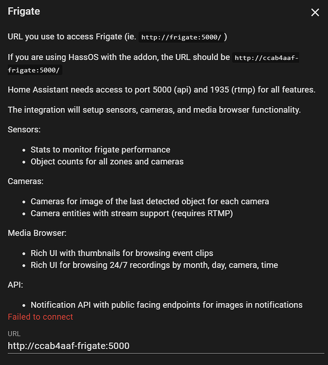 "Unable to Connect to Frigate" when installing Frigate Integration - Third party integrations ...