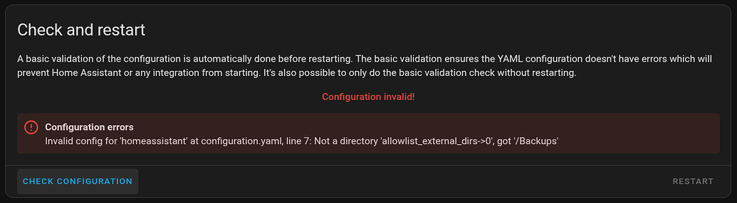 Continued invalid config for allow_list_dirs: error - Configuration - Home Assistant Community