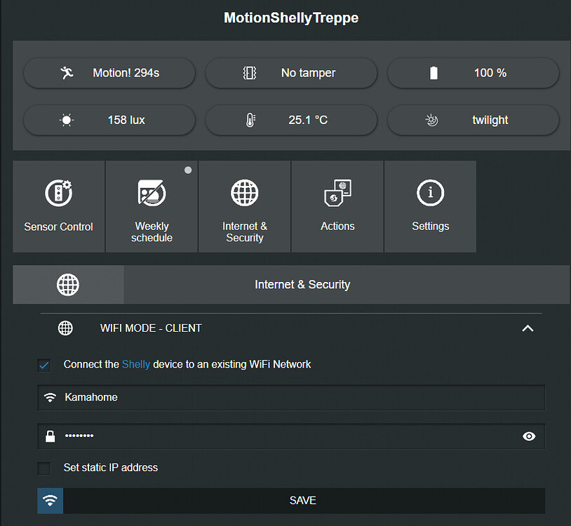 Motion sensor - Shelly connectivity - Configuration - Home Assistant ...