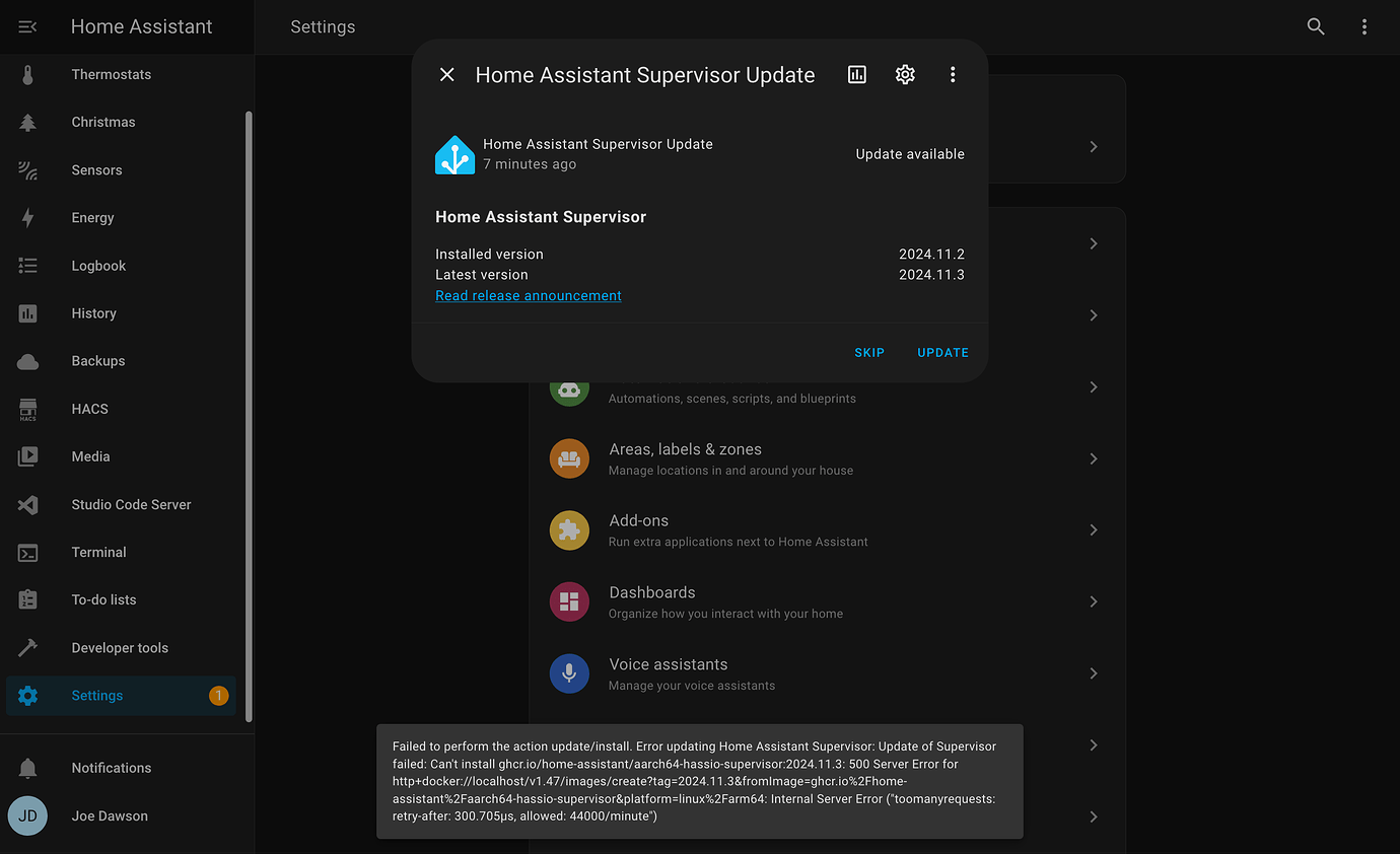 Failed To Update Supervisor And Core On 2024 11 3 Supervisor 2024 11 1 Core Installation