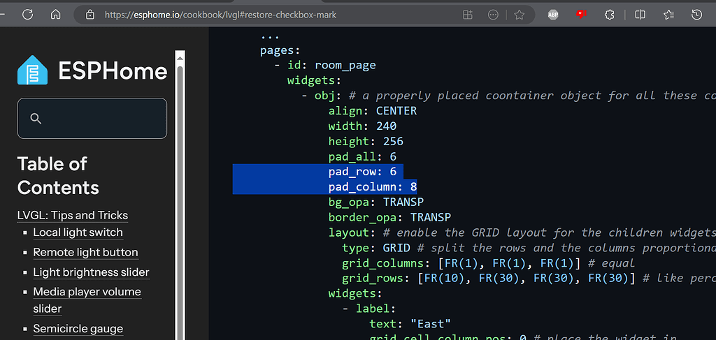 LVGL - [pad_column] is an invalid option for [obj] - ESPHome - Home ...