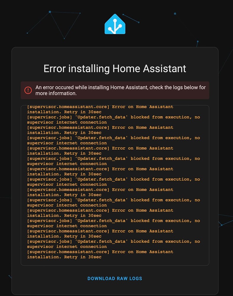 Error HA installation, no supervisor internet connection - Installation - Home Assistant Community