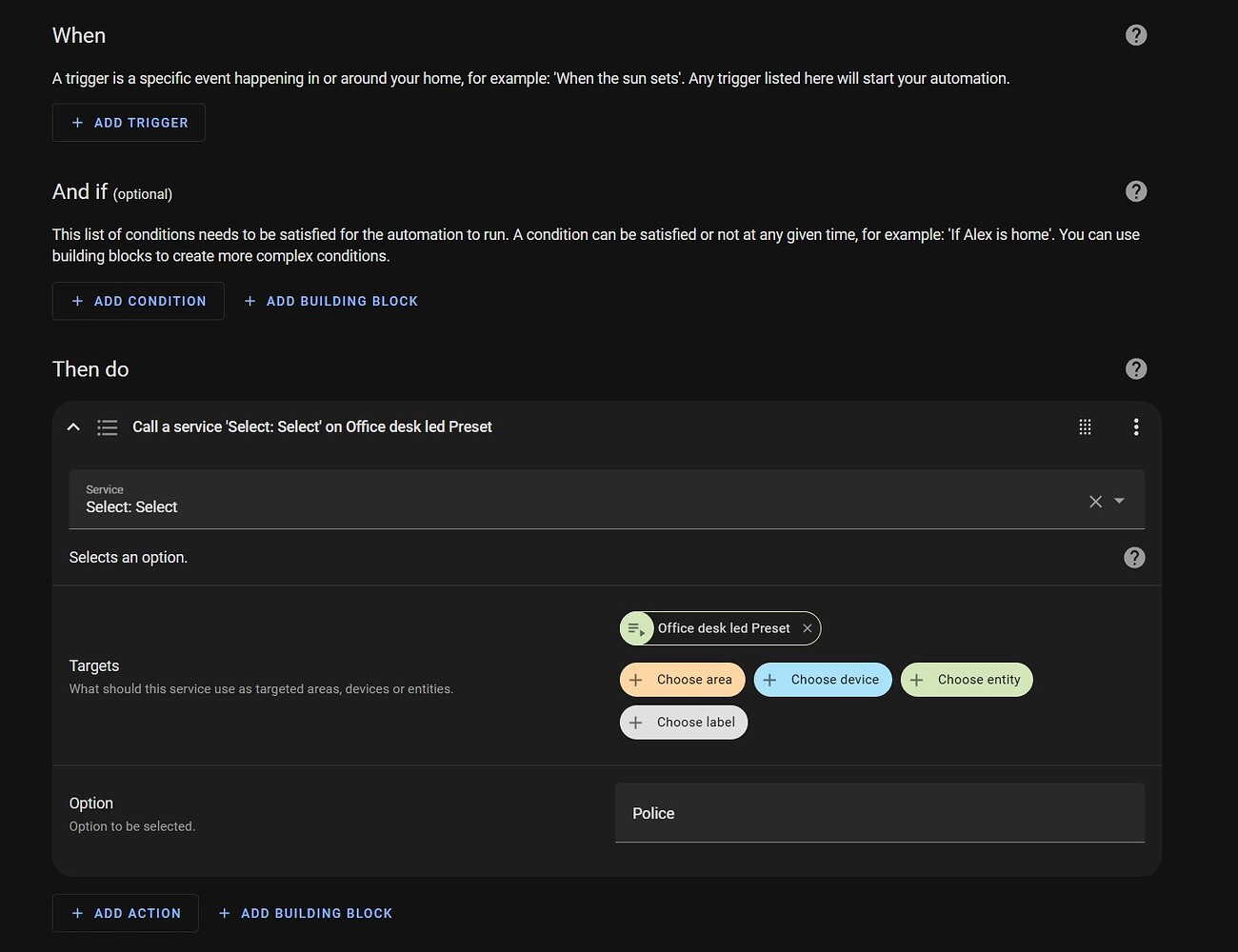WLED preset effects in home assistant automations 2024.5 - Third party integrations - Home ...