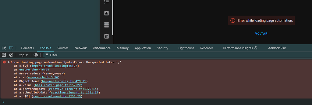 Error While Loading Page Automation Unexpected Token Frontend