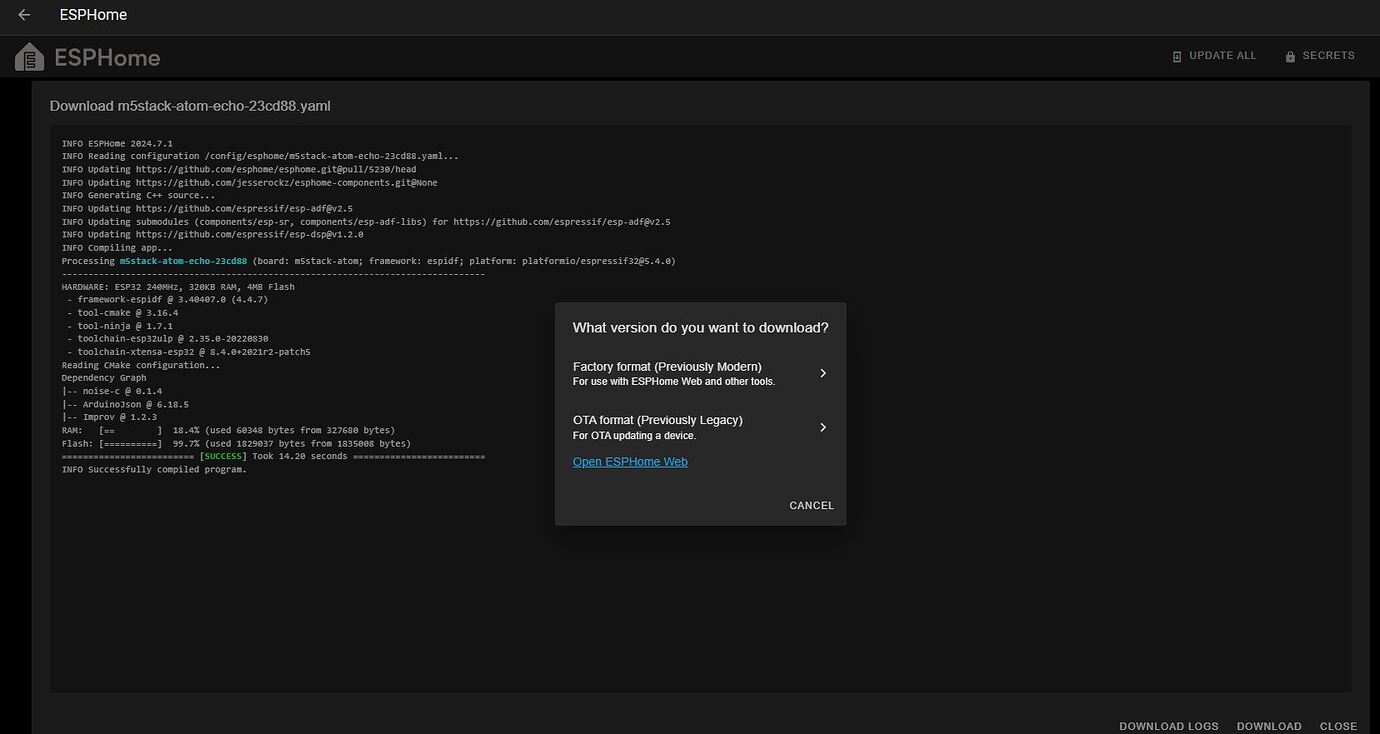 M5stack-atom-echo - Error: The OTA partition on the ESP is too small - ESPHome - Home Assistant ...