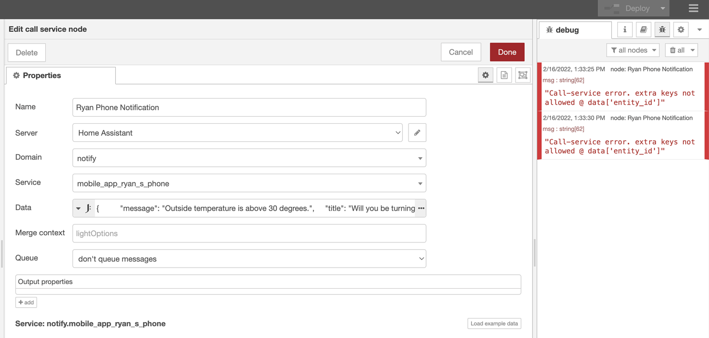 Call service nodes suddenly giving: "Call-service error. extra keys not allowed" - Node-RED ...