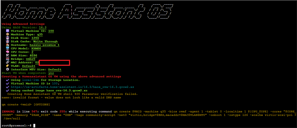 Installing HA on proxmox 9 -helper script failes with error at step ...