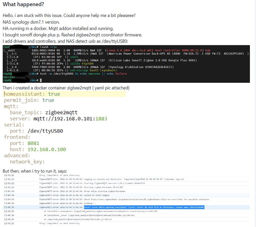 Error in Zigbee2mqtt: Error while opening serialport 'No such file or directory, cannot open ...