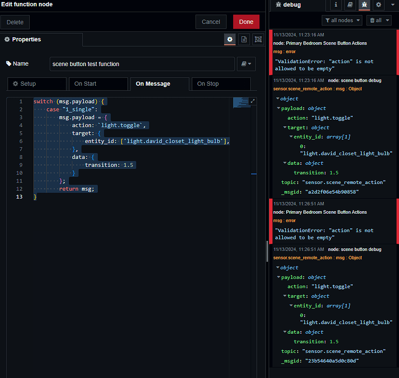 How to populate the Action Node with Function Vlaues from a Function - Node-RED - Home Assistant ...
