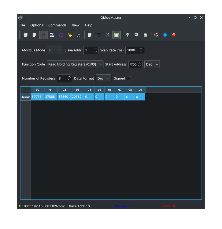 Modbus connection to Aqotec - No Response received from the remote unit/Unable to decode ...
