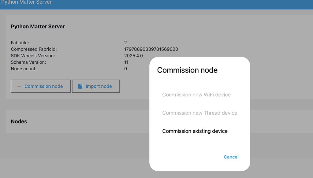 Matter Server addon “Commission new WiFi device” and “Commission new Thread device” remain ...