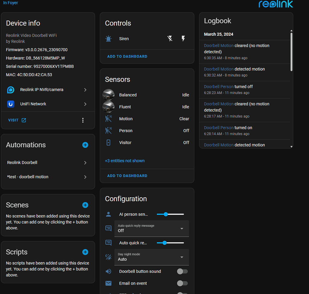 Reolink Doorbell Sensors Not Working Configuration Home Assistant