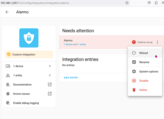 Alarmo refuses to load after system restore - Configuration - Home Assistant Community