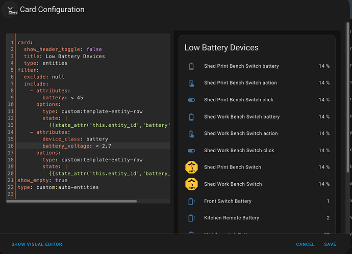 Automatically generated Low Battery devices Alert, using auto-entities ...