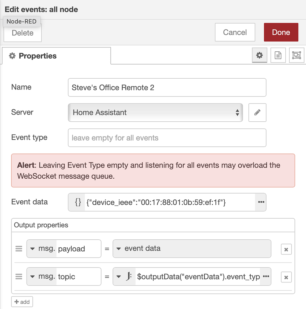 Filtering events all node - Node-RED - Home Assistant Community