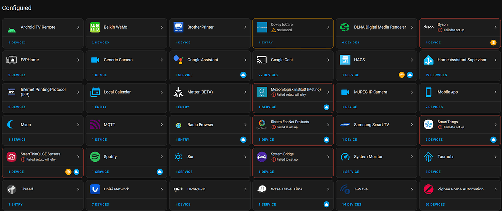 Multiple Cloud Integrations Fail But Not All Configuration Home Assistant Community