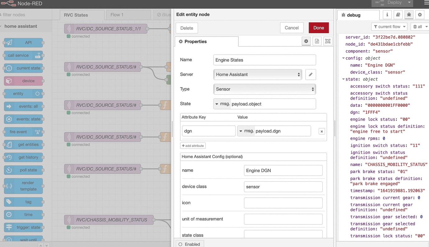 In Node Red How To Configure A Ha Sensor Entity Node To Receive State Data From A Device Node