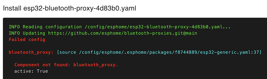 Component not found: bluetooth_proxy - ESPHome - Home Assistant Community