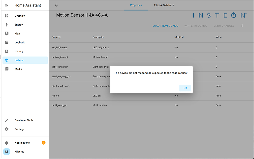 Insteon Motion Sensor II configuration problem in 2022.5.1 ...