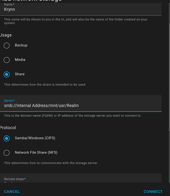 6.2023 Add Network Storage help - Frontend - Home Assistant Community