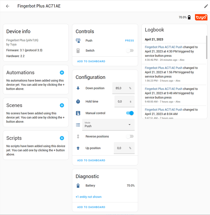 Tuya BLE integration, includes fingerbot - Third party integrations ...