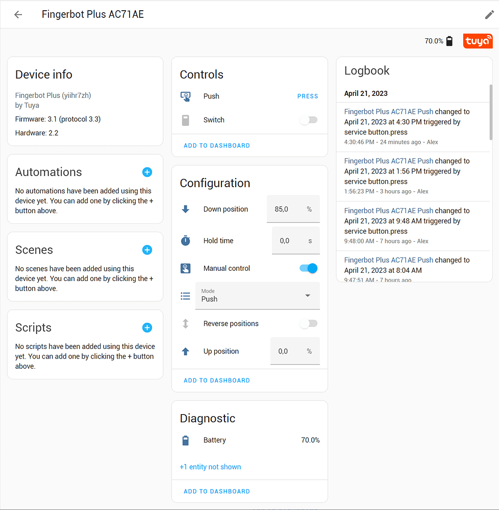 Tuya BLE integration, includes fingerbot - Third party integrations ...