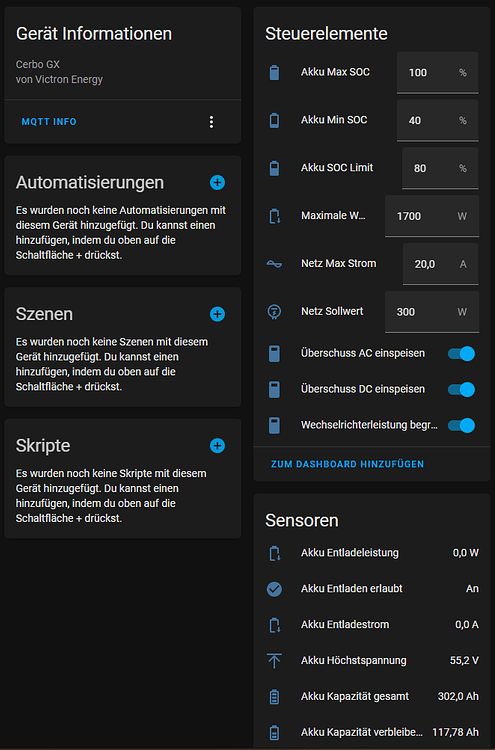 Victron Venus OS with MQTT sensors, switches and numbers - Custom ...