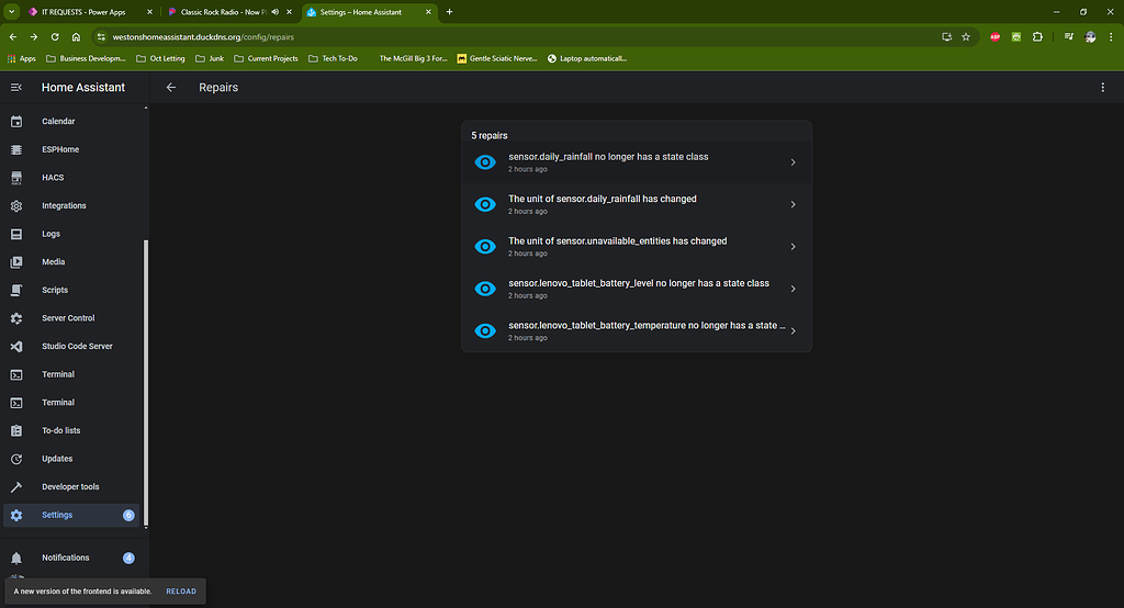 Sensor Repairs Showing In Home Assistant After Updating To Os 10 1 How To Fix