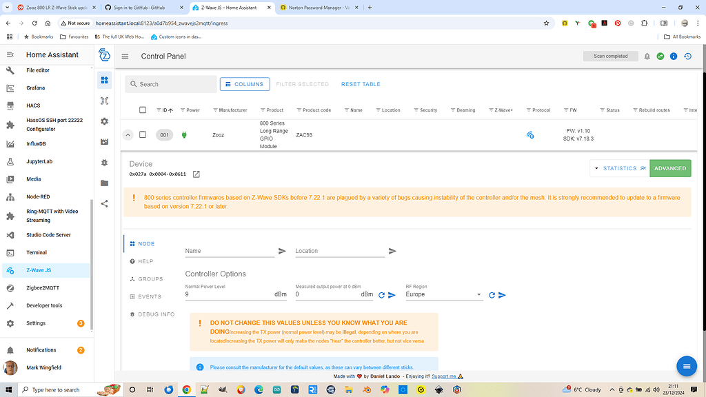 Updating Zooz ZAC93 LR GPIO module firmware on HA Yellow - Z-Wave - Home Assistant Community