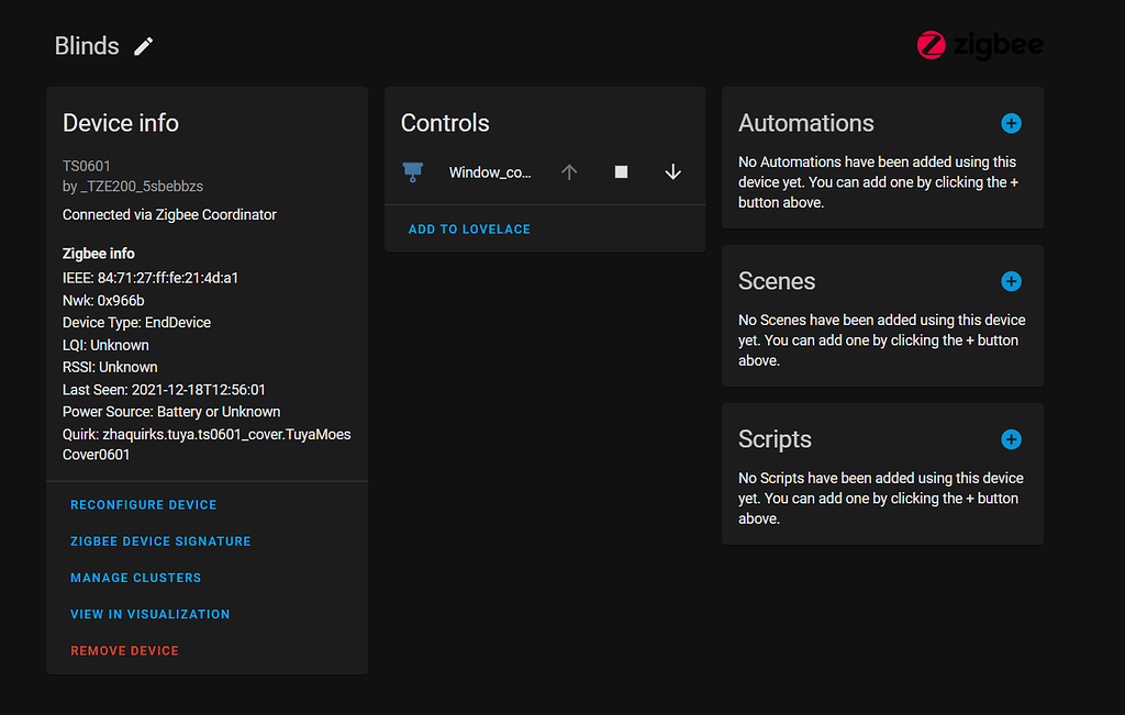 Zemismart Zigbee Roller Shade - Config Help - Configuration - Home ...